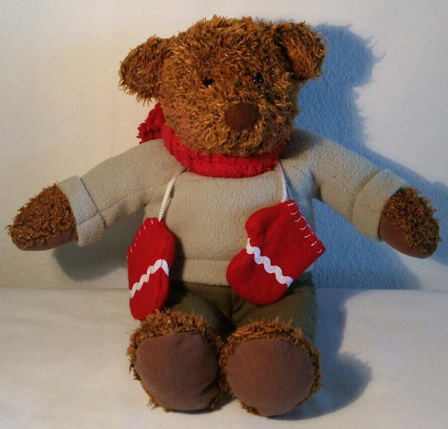Hallmark "Teddy Mittens" Plush Bear, Red Scarf and Mittens, Green ...