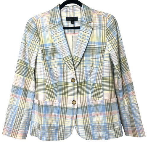 Talbots Casual Linen Cotton Plaid Blazer 2-Button Jacket Pastel Sz 8 | eBay