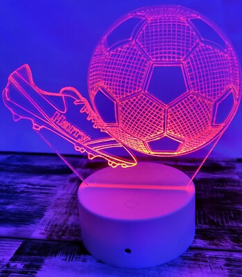 Personalised 3D LED Football and Boot Lamp / Light - 7 colours and ...