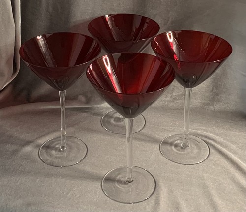 Handblown Glass Ruby Red Martini Cosmo Margarita Cocktail Glasses Set ...