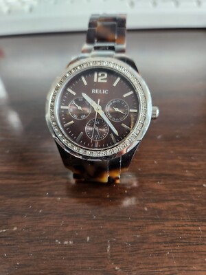 Relic Brown Dial Crystal Accent Case Faux Tortoise Shell Band Watch 7 ...