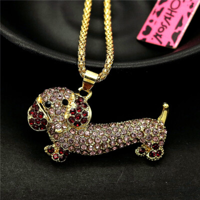 Fashion Women Rhinestone Crystal Cute Dachshund Dog Pendant Chain ...