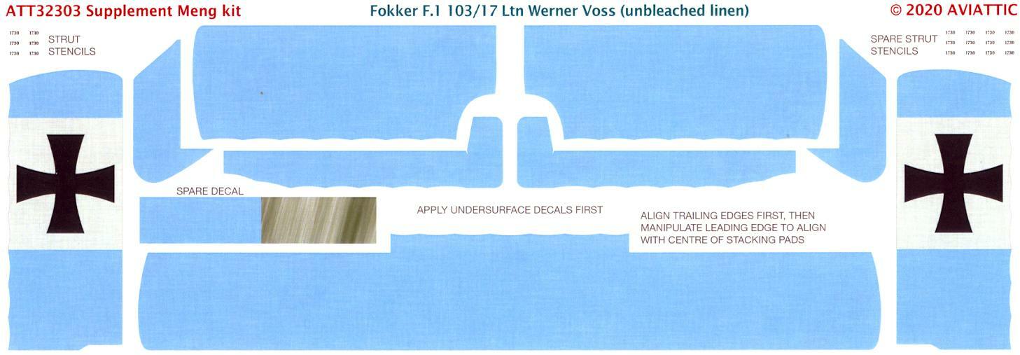 Aviattic Decals 1/32 FOKKER F.1 TRIPLANE Werner Voss Unbleached Linen ...