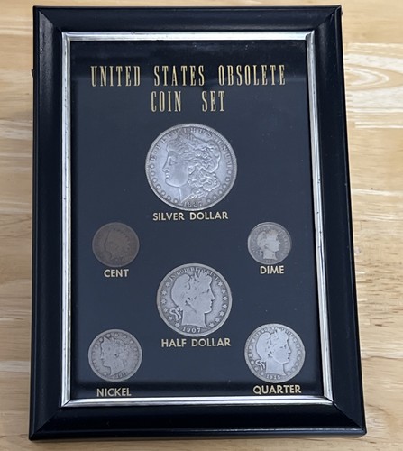 Framed United States ‘OBSOLETE COIN SET’ 1887-1915 6 Coins 90% Silver ...