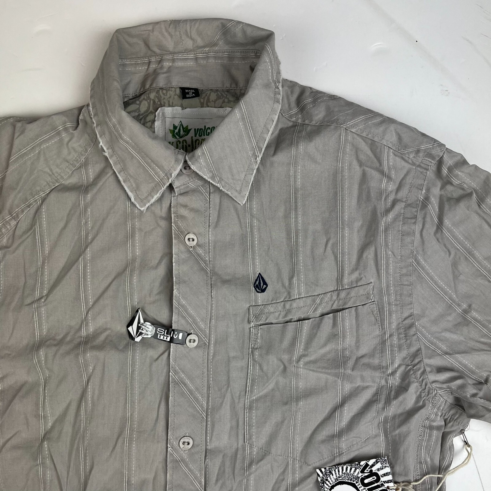 Volcom Skate Mens Short sleeve polo shirt stripe pattern DS early 2000s ...