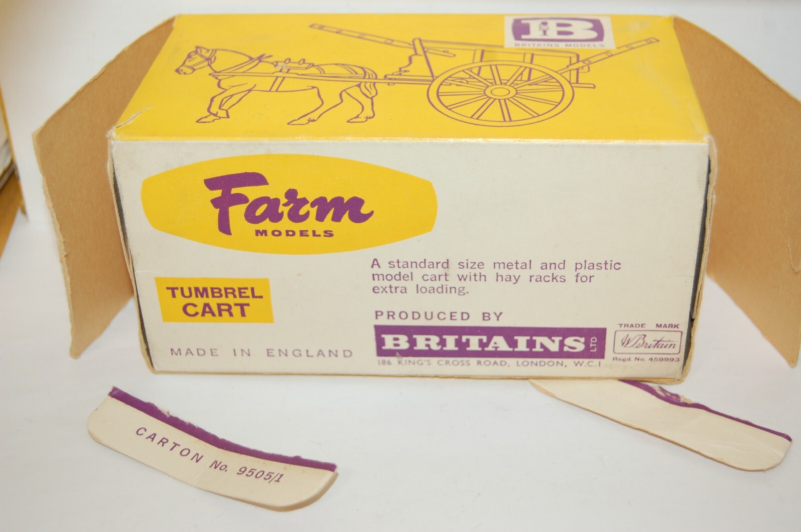 VINTAGE BRITAINS HERALD FARM TUMBREL CART WITH RARE TAN HORSE NO. 9505 ...