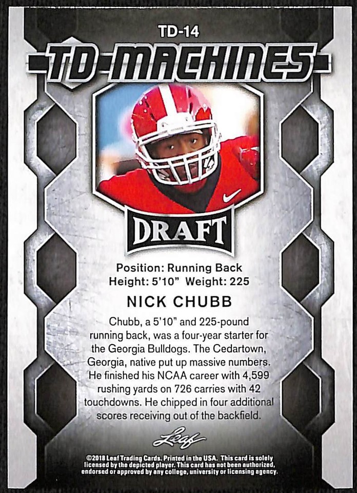 2018 Leaf Draft TD Machines Gold Nick Chubb #TD-14 Georgia Bulldogs | eBay