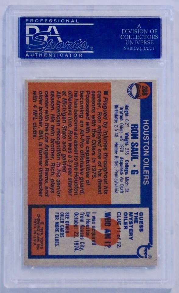 1976 Topps Ron Saul #208 PSA 8 NM-MT Houston Oilers | eBay