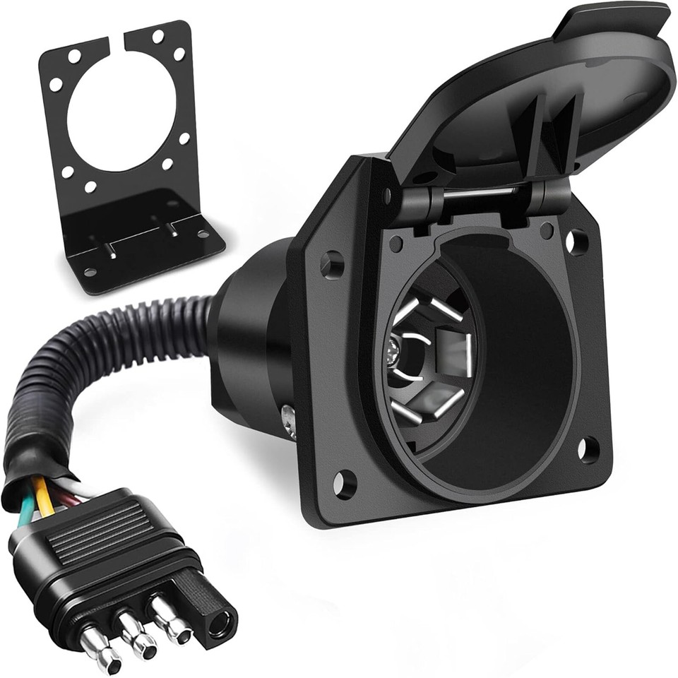 Flat 4-Pin to 7 Way Blade RV Trailer Plug Adapter Tow Truck Light Wire ...