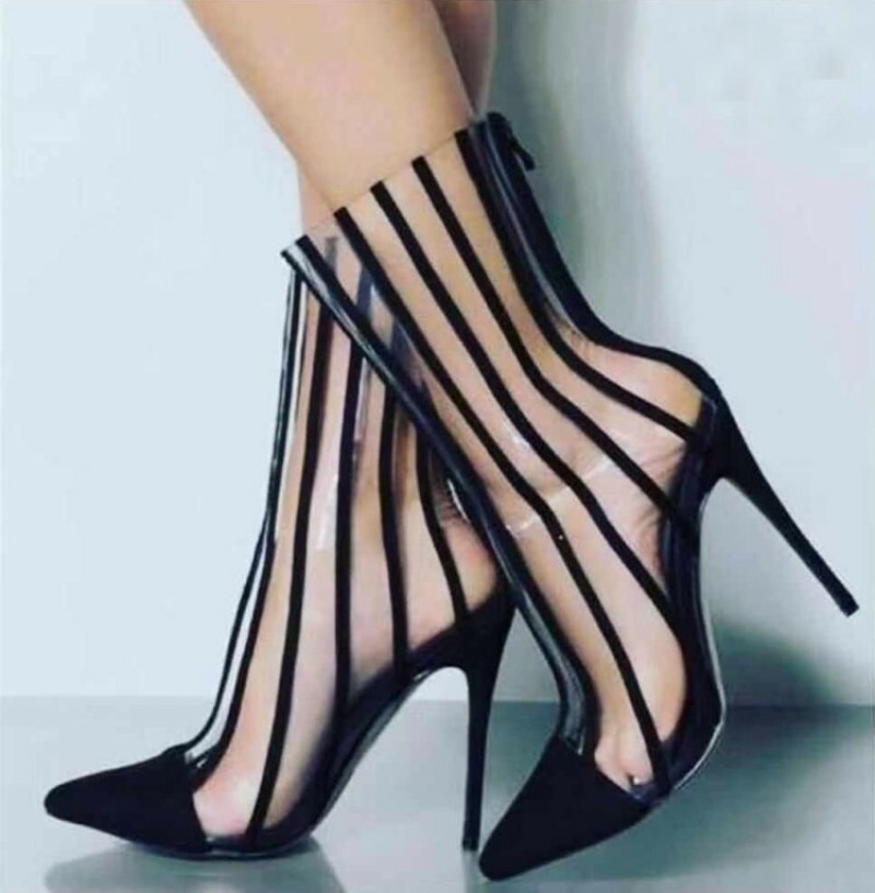 Women's Pointy Toe Hollow Out High Heels Evening Transparent PVC ...