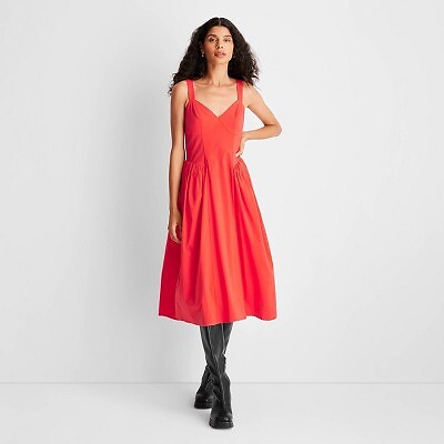 Women's Strappy Red Fit And Flare Midi Dress - Future Collective with ...