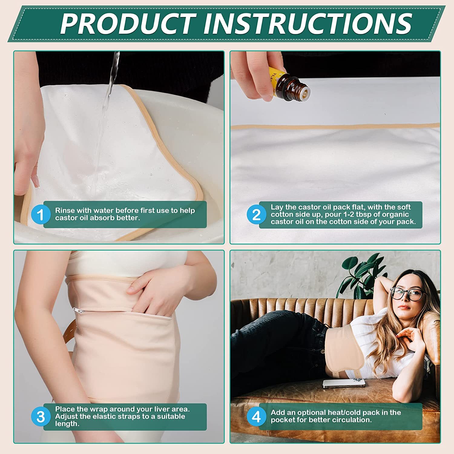 Castor Oil Pack Reusable Wrap Belt for Inflammation Toxin Remover Liver ...