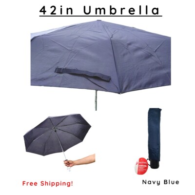 42" Navy Blue Umbrella Large Three Folding Anti-UV Windproof Big Rain ...