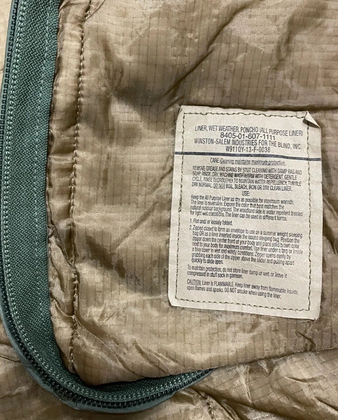 New* USMC Issue Poncho Liner w/ Zipper, Woobie USGI Military Sleeping ...