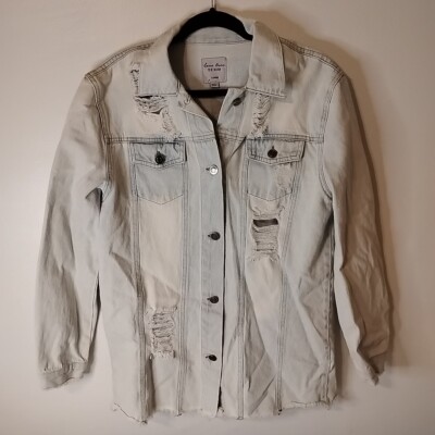 Love Tree Denim Jacket Size L Large Distressed Light Wash Frayed Edges ...
