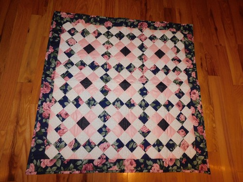 Handmade Diamond Patch Quilt Pink Roses 34 x 35" | eBay