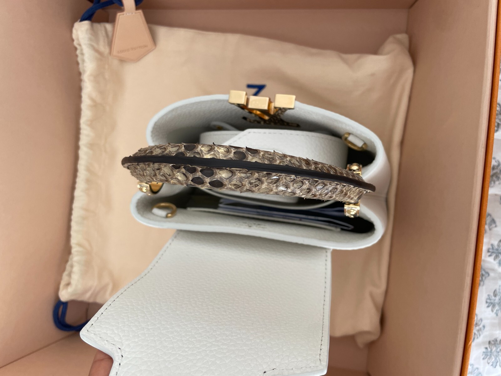 Louis Vuitton Capucines Mini Snow White Python Leather Gold | eBay