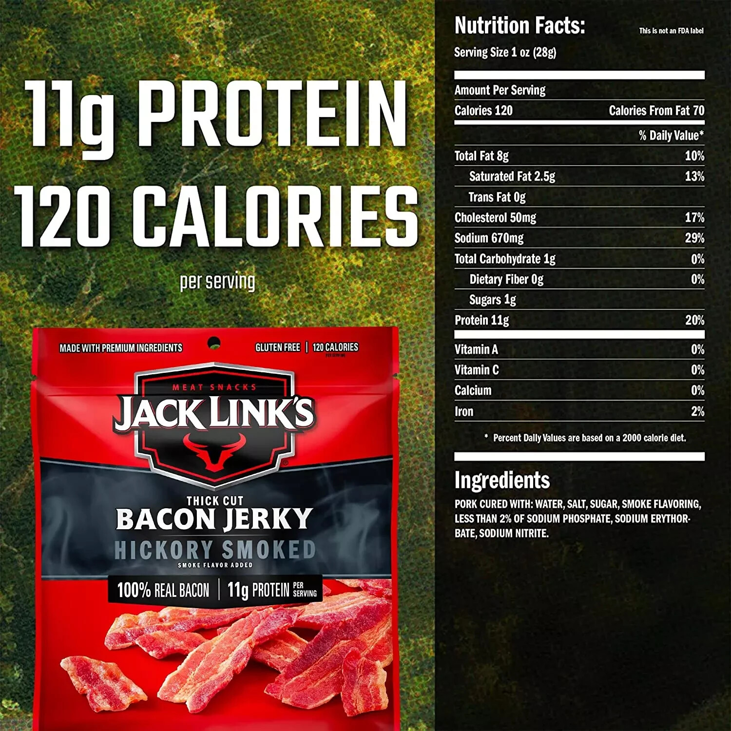 Jack Link'S Bacon Jerky, Hickory Smoked, 2.5 Oz. Bag-Flavorful Ready to ...