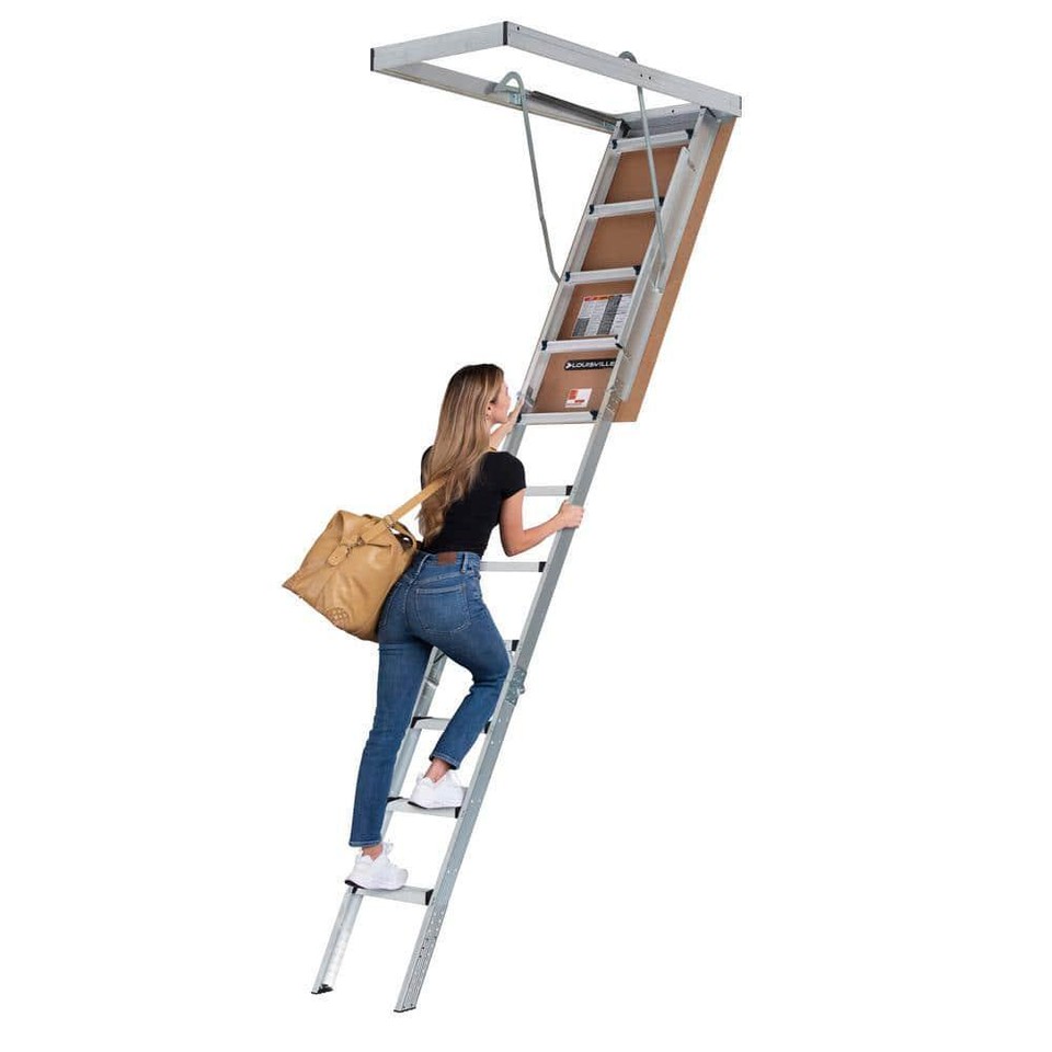 Louisville Attic Ladder 8' 11-Step Aluminum Type 1AA 375 lbs. Load ...