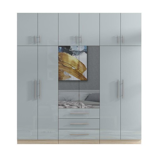 Top box 6 Door mirrored HIGH GLOSS GREY fitment wardrobe, 3 drawer, 3 ...
