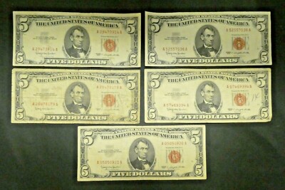 1963 $5 United States Notes Lot of 5 US Currency Paper Money Notes | eBay