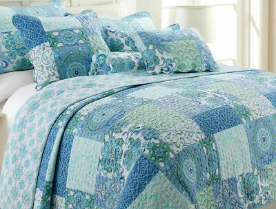 NEW! ~ COZY COTTAGE SHABBY CHIC LIGHT BLUE AQUA SAGE GREEN PATCHWORK ...