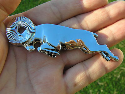LEAPING RAM LEFT FACING CAR PICKUP EMBLEM Chrome Metal Truck Fender ...