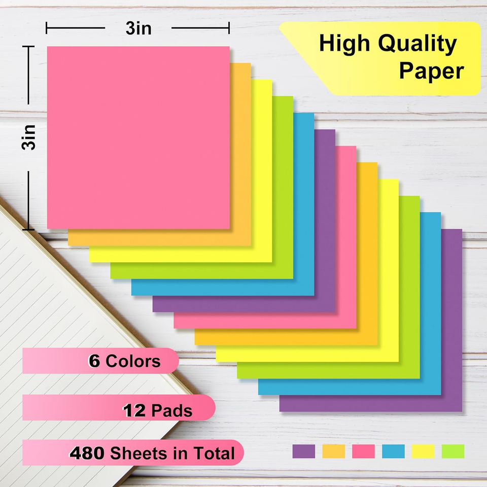 Post It Notes Pop-up, Sticky Notes, 3x3 Inches, 12 Pads, Bright Colors ...