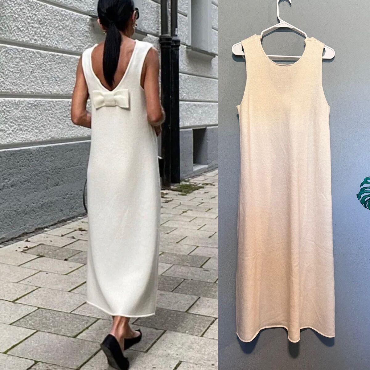 ZARA 100% WOOL ECRU BACK TIE BOW MIDI ROUND NECK DRESS ZARA 100% WOOL ECRU BACK TIE BOW MIDI ROUND NECK DRESS