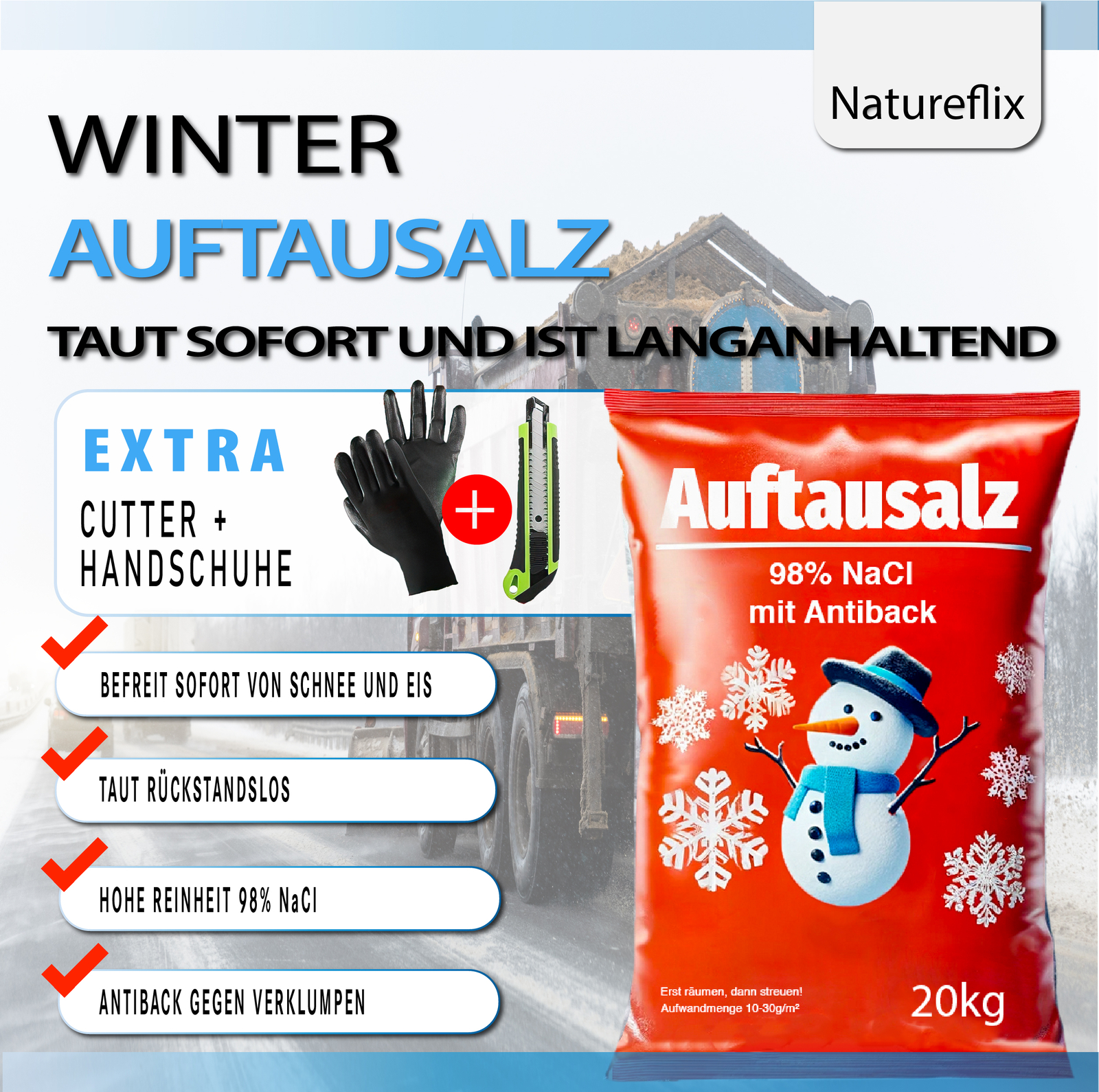 Streusalz Auftausalz Streugut 10kg | 20kg Sack Winterstreumittel aus 98 ...