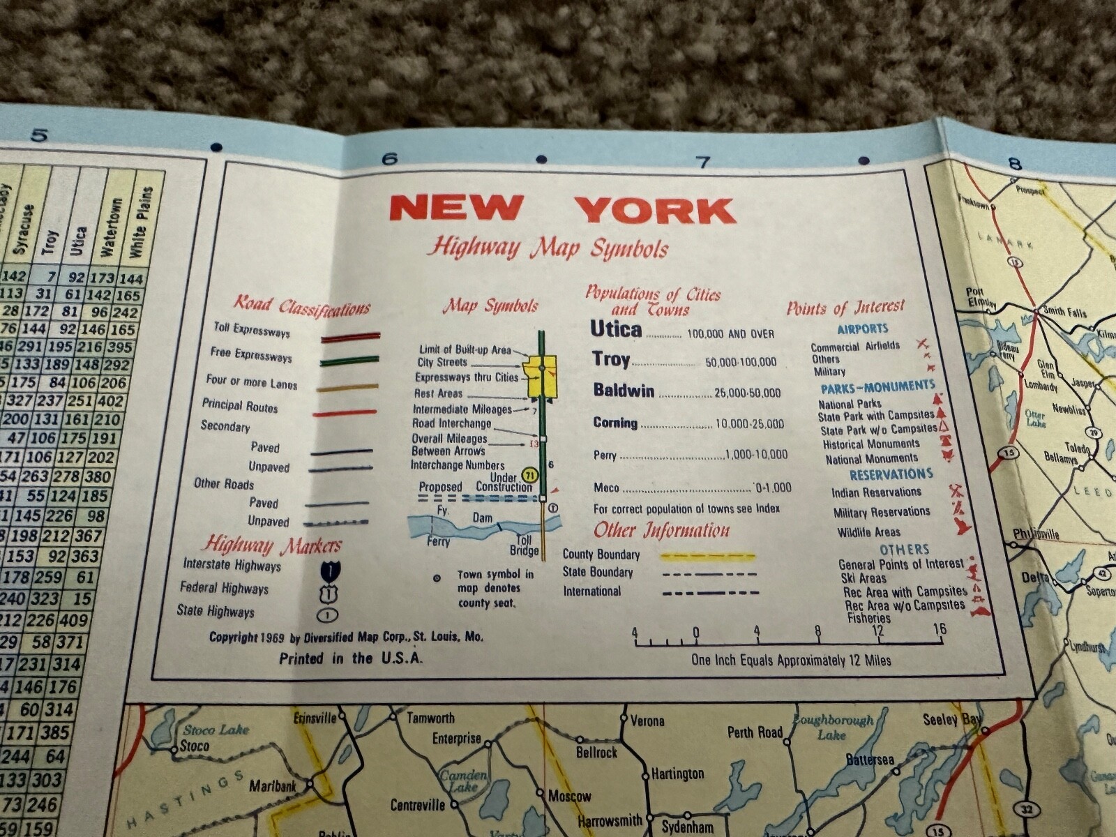 1969 SUNOCO DX New York Official State Highway Travel Road Map~Box 001 ...