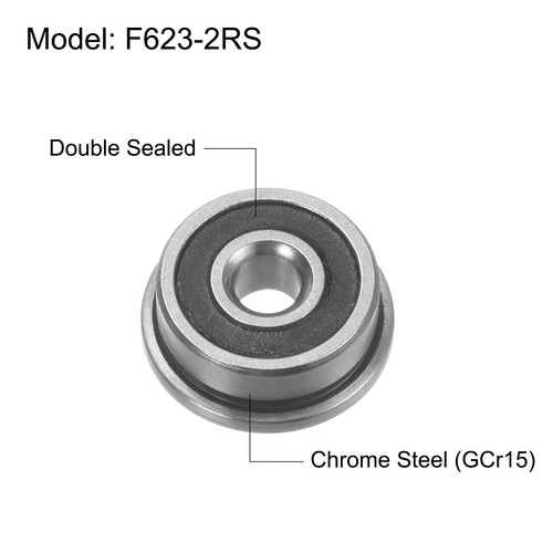 F623-2RS Flanged Ball Bearing 3x10x4mm Sealed Chrome Steel Flange ...
