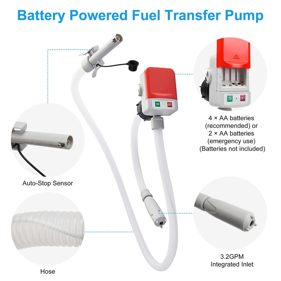 3.2 GPM Battery Powered Liquid Fuel Transfer Pump w/ Auto Stop & 3 Tank ...