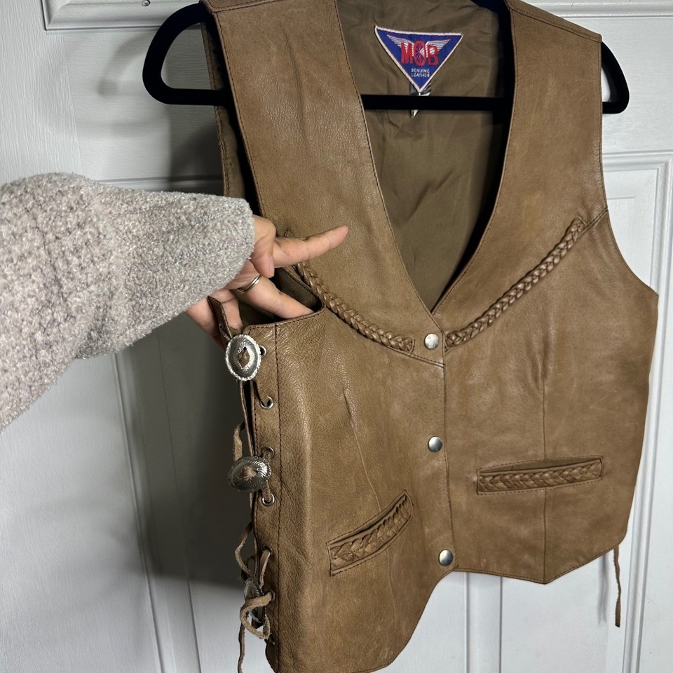 Vintage American MOB boho cowgirl leather western vest jacket large ...