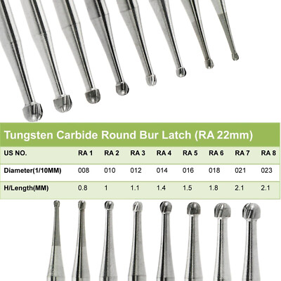 5-200pcs Dental Round Tungsten Carbide Bur Latch RA#1-8 Slow Speed ...