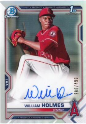 2021 Bowman Chrome William Holmes 1st Prospect Refractor Auto Autograph ...