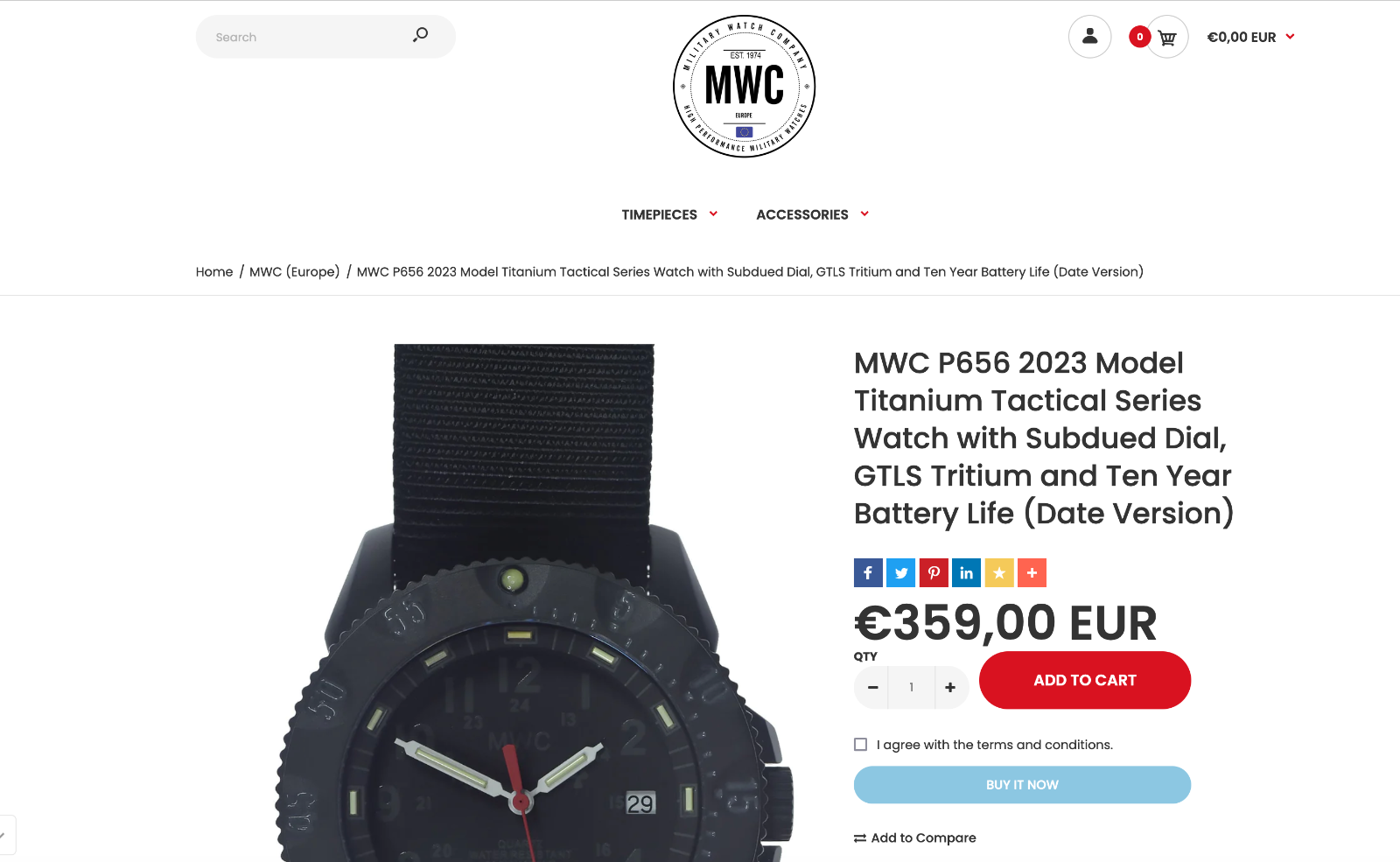 MWC P656 Tactical Black Dial Men's Watch for sale online | eBay