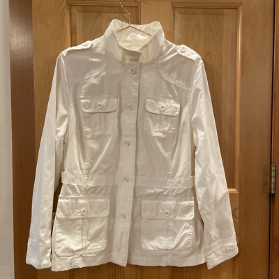 Women’s LL Bean White Button Jacket With Inside Zip Pocket & Mesh ...