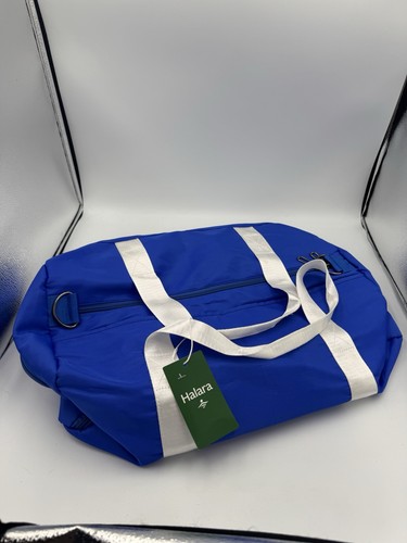 Halara Duffel Gym Bag Blue White Strap Travel Tote Weekender Carryall ...