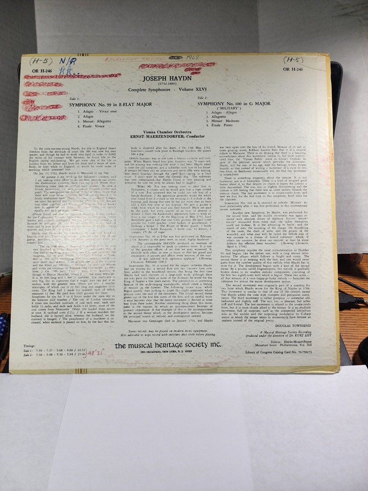 Joseph Haydn Complete Symphonies OR H-246 Volume XLVI Vinyl No 99 & 100 ...