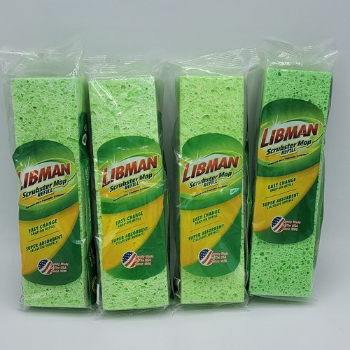 Libman Scrubster Mop Refills Lot of 4 Easy Change Snap-on Refill Sponge ...