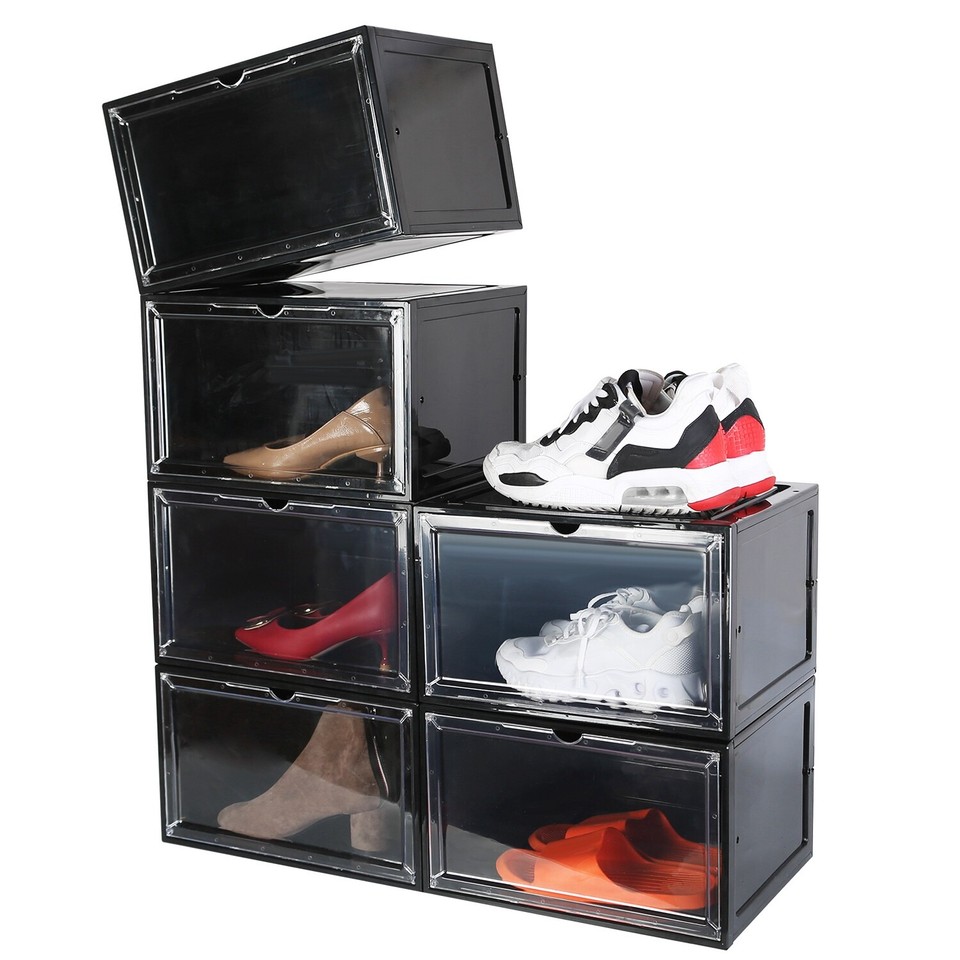 12Packs X-L Shoe Boxes Stackable Sneaker Box Plastic Storage Case ...