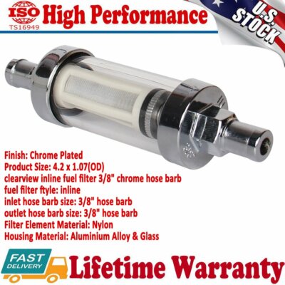 Universal Aluminium Fuel filter Petrol clear view inline 3/8" chrome ...
