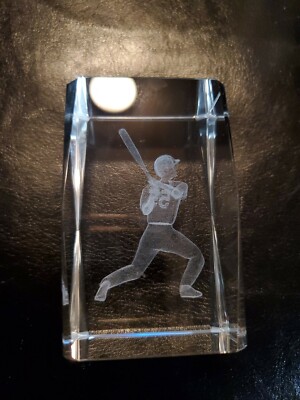 Baseball Player Crystal Glass 3D Laser Etched Hologram Paperweight | eBay