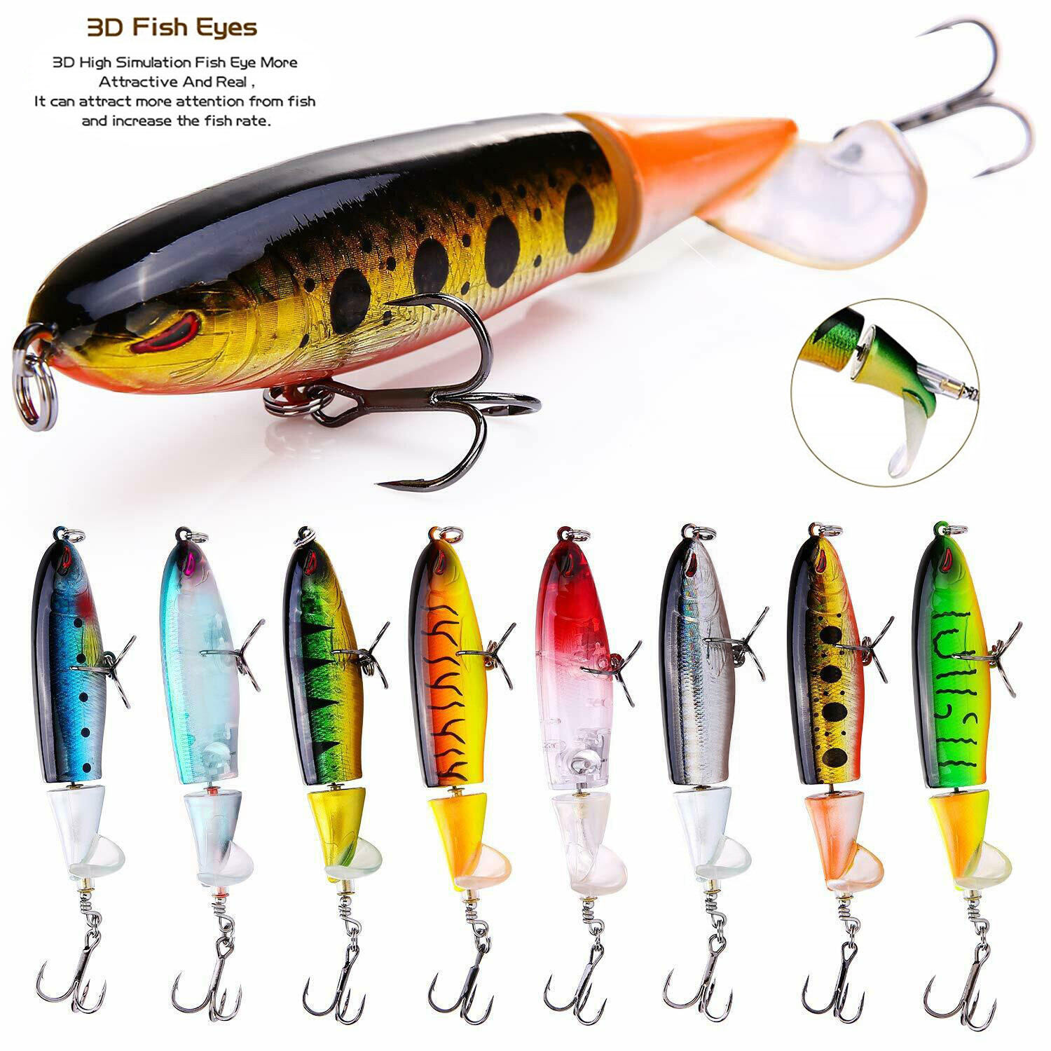 3PAK 9CM Whopper Plopper Topwater Fishing Lures Bass Bait Floating ...