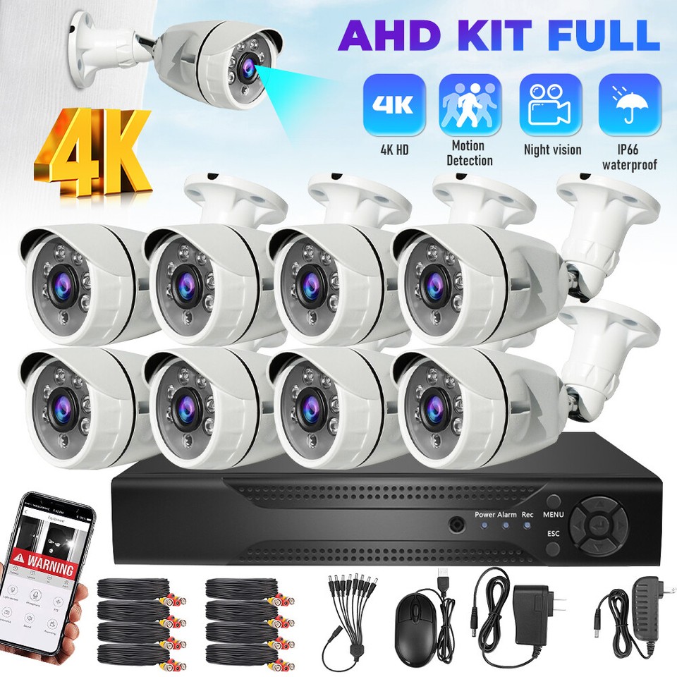 4K HD Surveillance Cameras CCTV Outdoor 8CH DVR Home Security Camera ...