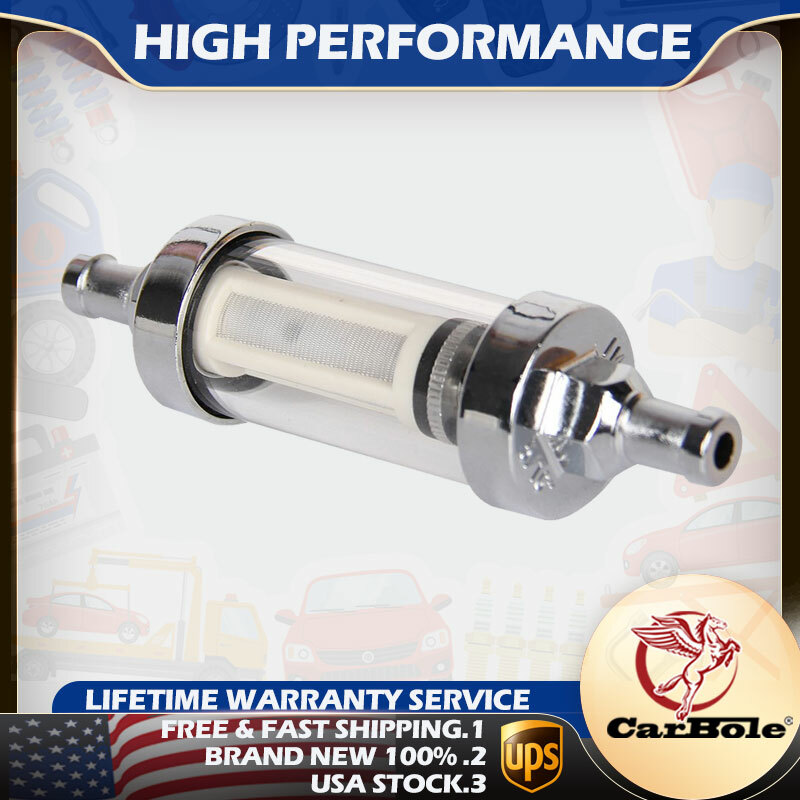 High Performance Fuel filter clear view inline 5/16" chrome hose barb ...