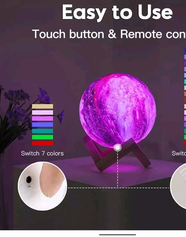 3D Printing Moon Galaxy Lamp Moonlight Touch Color Changing With Cute ...