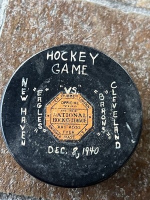 Andover NHL Hockey Puck Art Ross Tyer 1940 New Haven Eagles Barons Pat ...