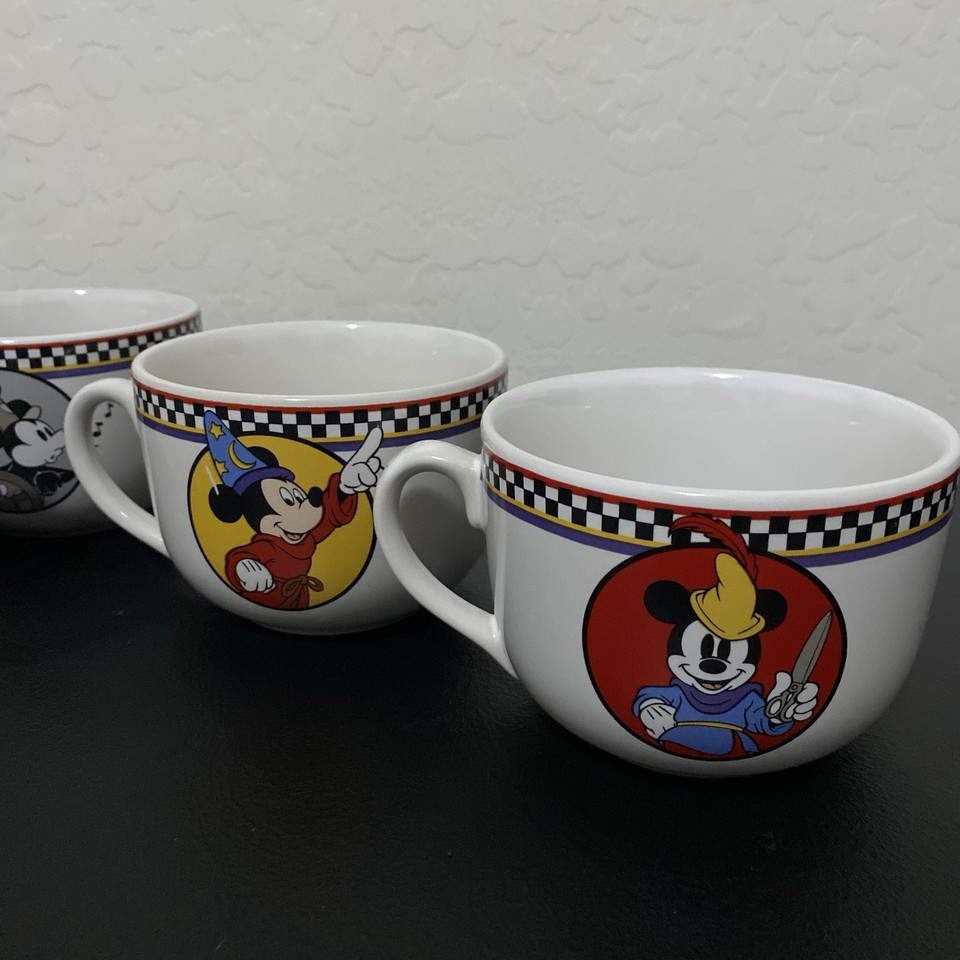 Disney Mickey Mouse Soup Mug Coffee Cup XL Checkerboard Vintage 24 Oz ...